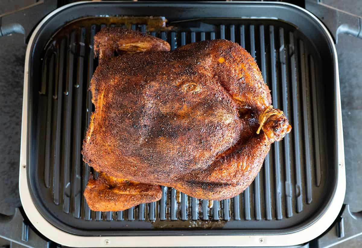 Smoked Whole Chicken on a Ninja Woodfire Grill - Girls Can Grill