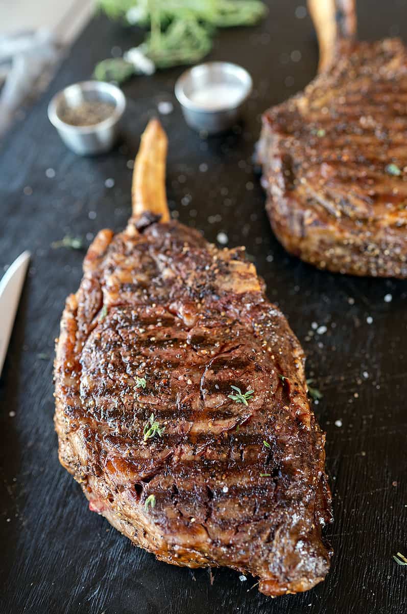 Cowboy Ribeye Steak on Ninja Woodfire Grill - Girls Can Grill