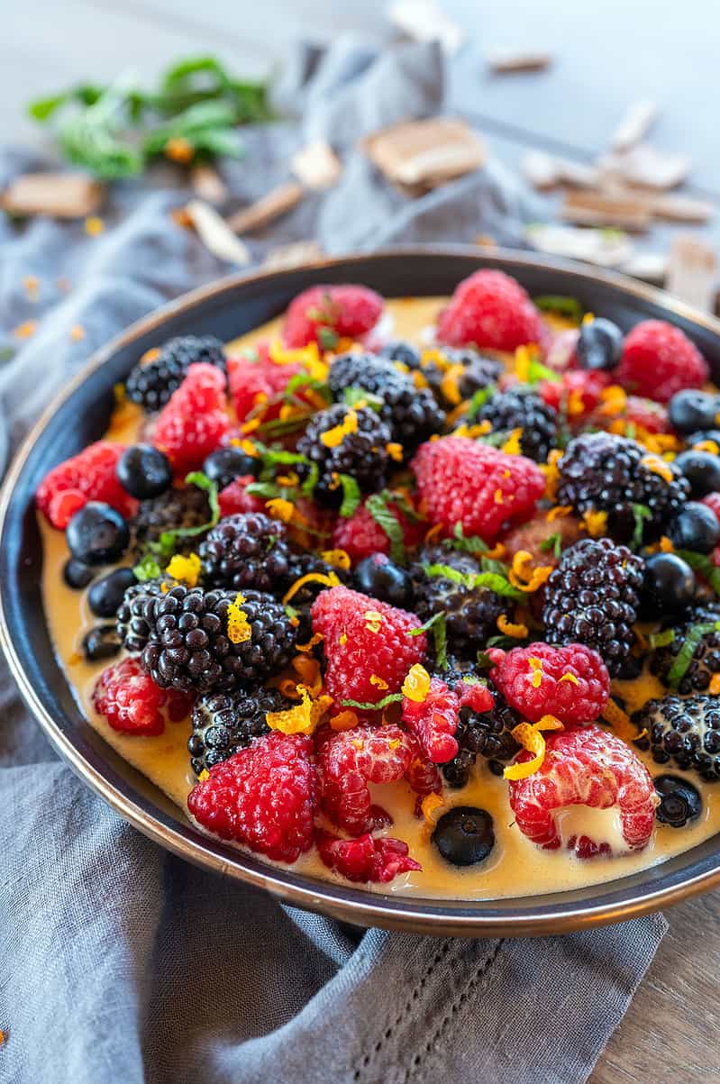 Smoked Cherry Bourbon Sabayon with Fresh Berries - Girls Can Grill